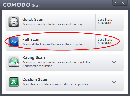 Run a Full Computer Scan, Scan My PC, Virus Scan, Virus Removal | Comodo Client Security